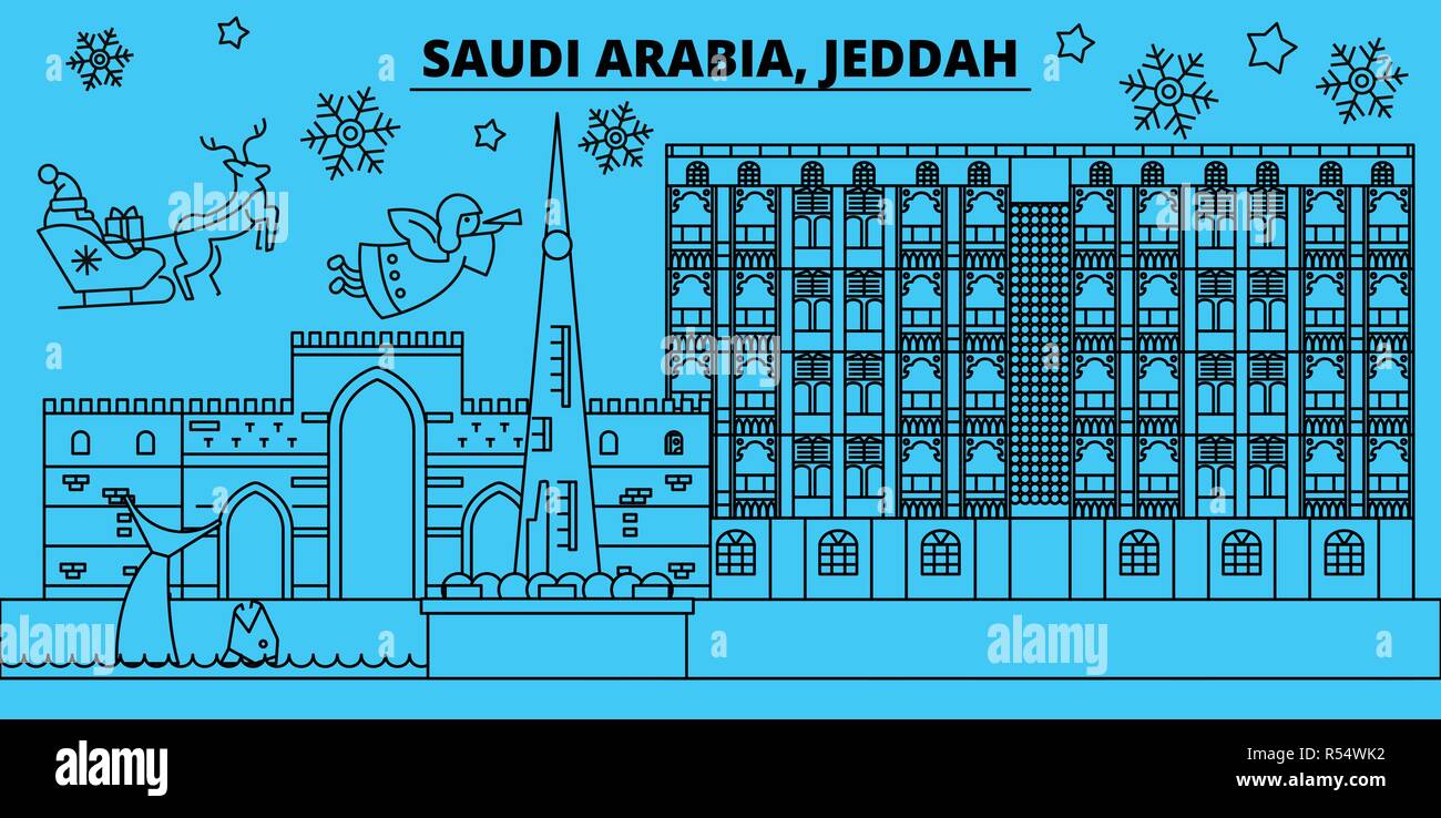 Saudi Arabia, Jeddah winter holidays skyline. Merry Christmas, Happy ...