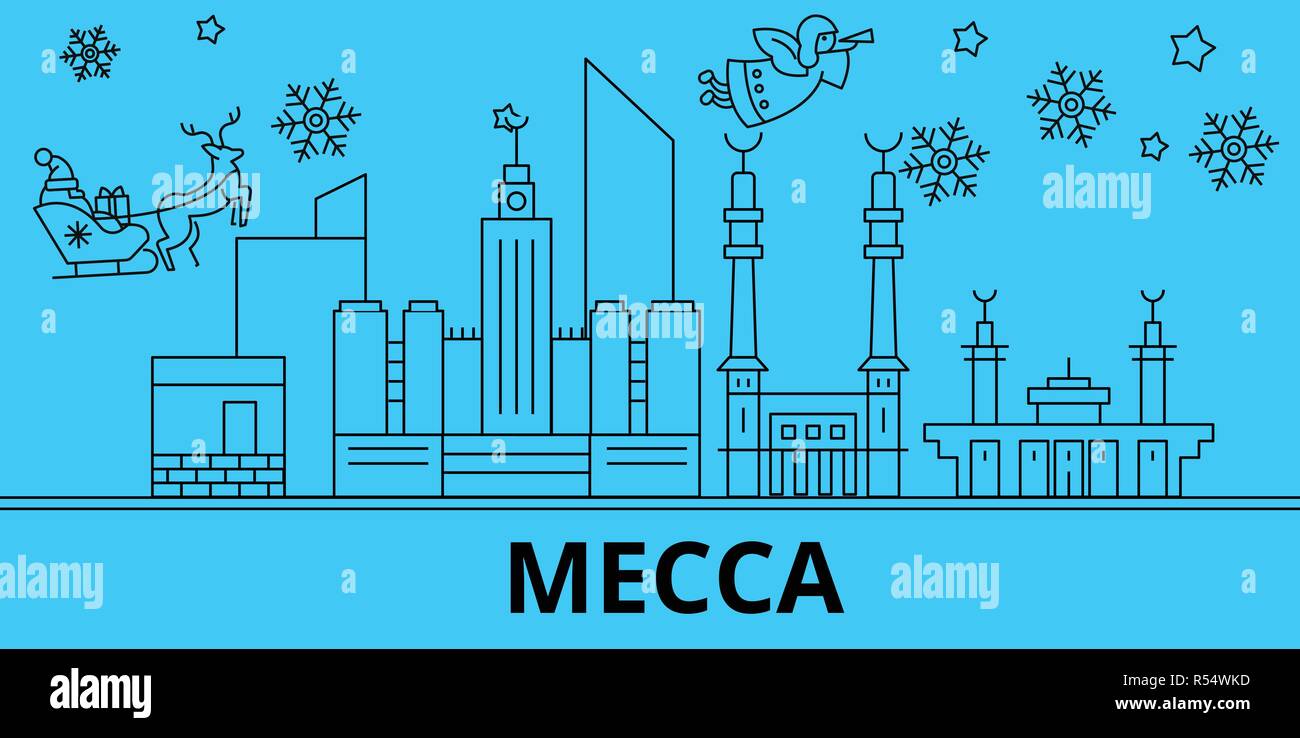 Saudi Arabia, Mecca winter holidays skyline. Merry Christmas, Happy New ...