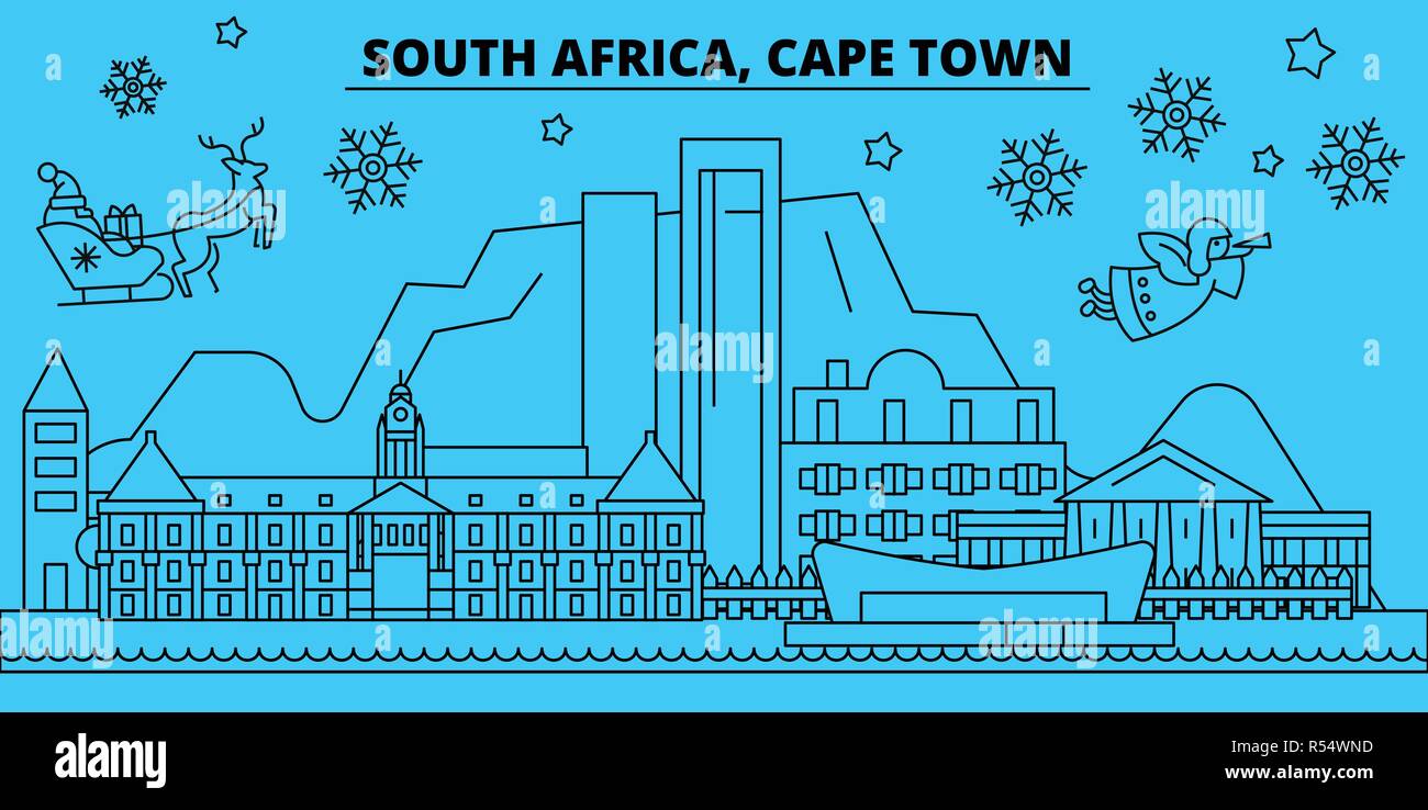 South Africa, Cape Town winter holidays skyline. Merry Christmas, Happy ...
