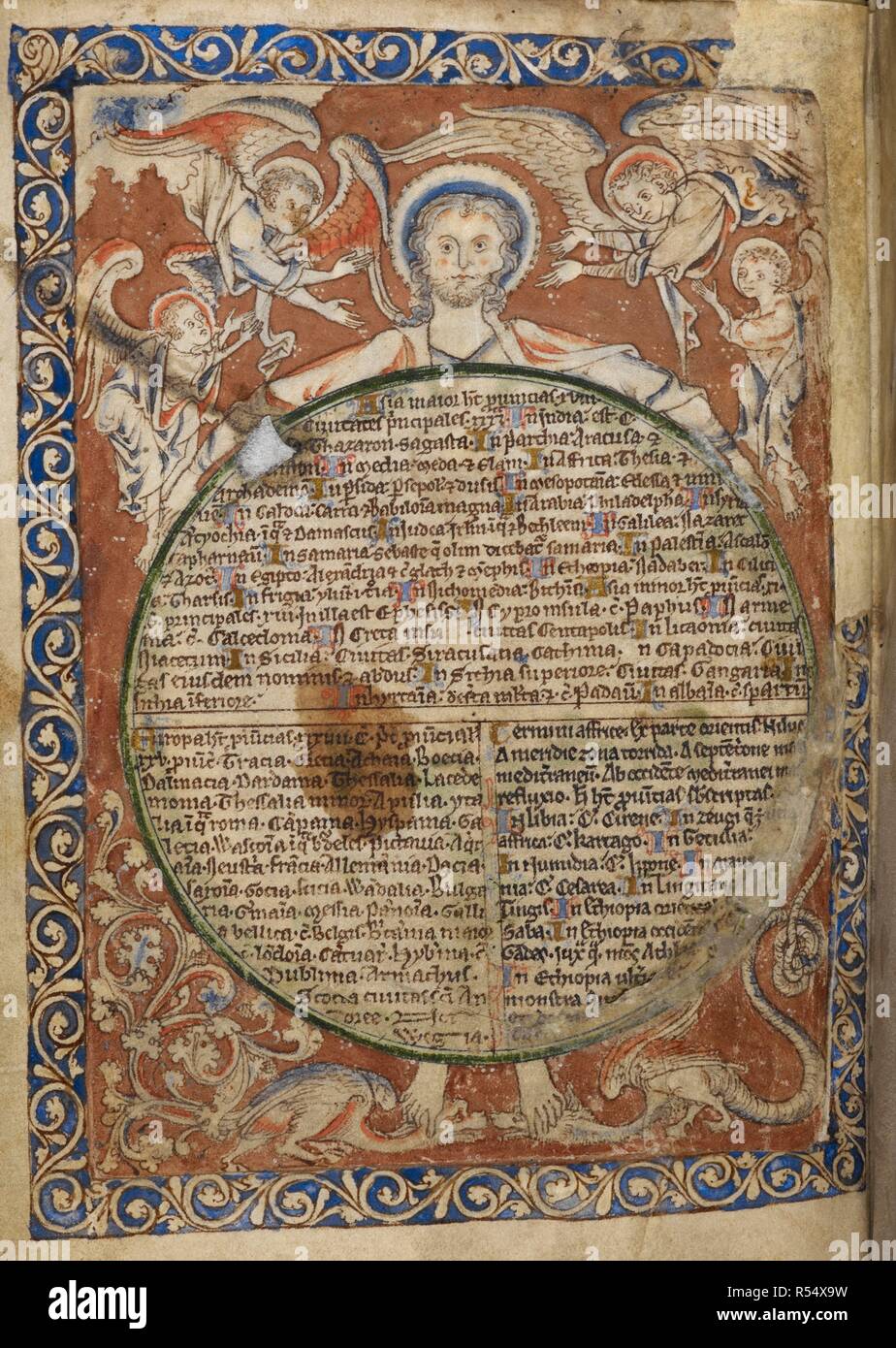 Roundel containing text. Angels. Figure with halo. Latin Psalter, with ...