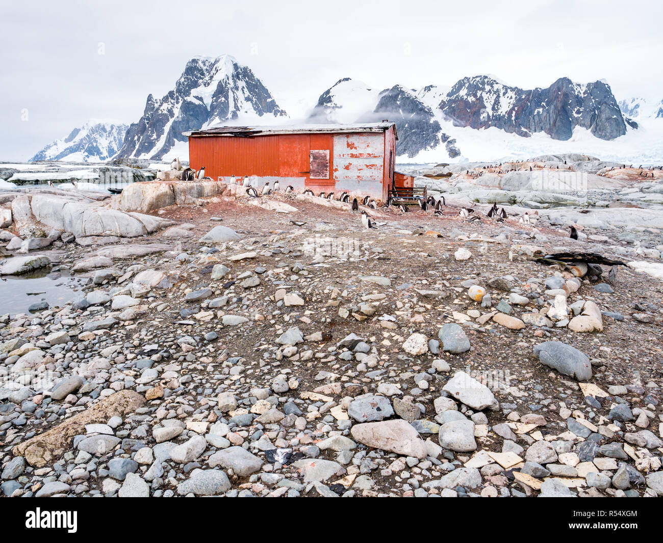 Naval refuge Groussac on Petermann Island and Mount Scott on Kiev ...