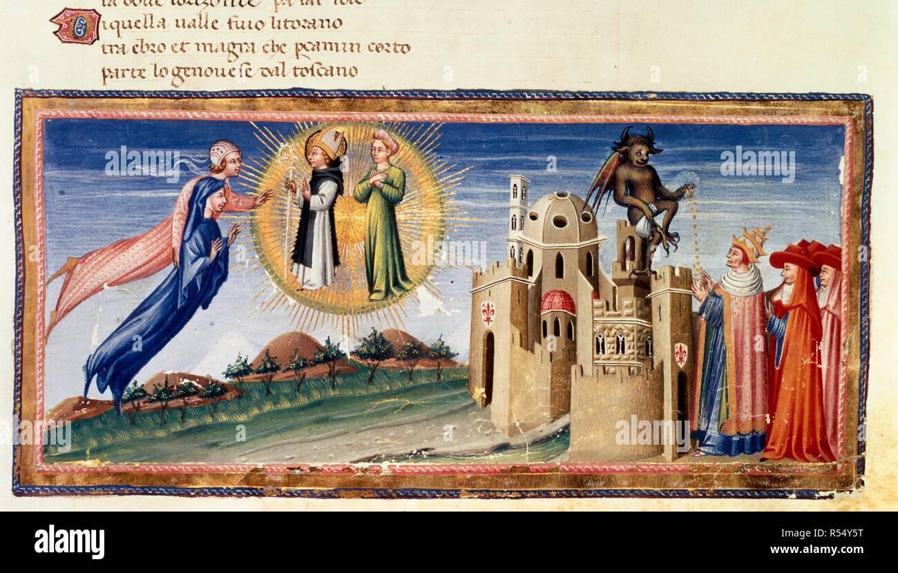 Dante and Beatrice before Folco, who inveighs against the corruption of the Florentines. Divina ...