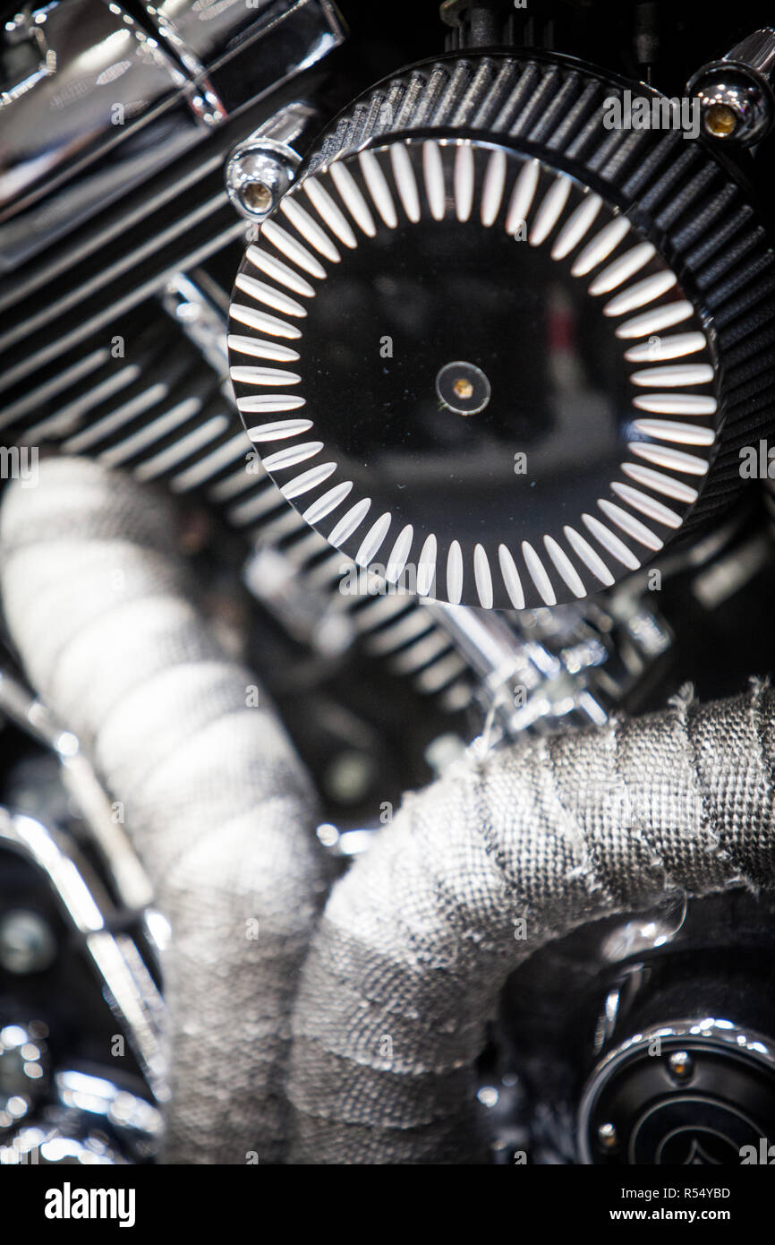 Close up shot of V-Twin motorcycle engine Stock Photo - Alamy