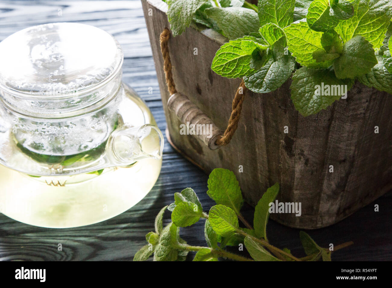 mint tea with mint leaves and lemon Stock Photo - Alamy
