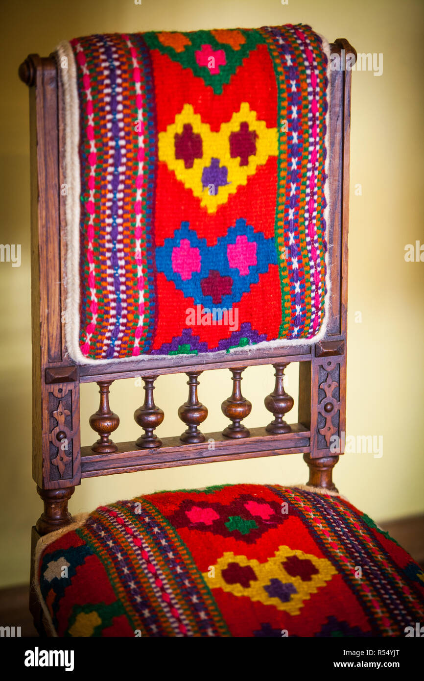 Old chair with traditional Romanian motifs Stock Photo - Alamy