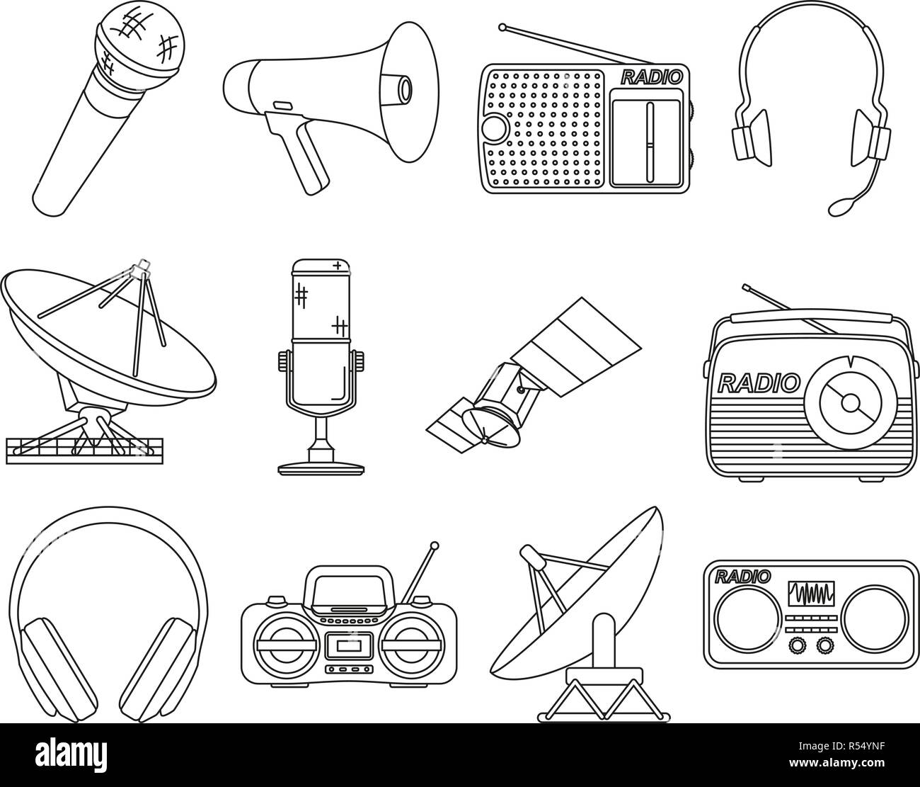 Line art black white 12 telecommunication elements Stock Vector Image ...