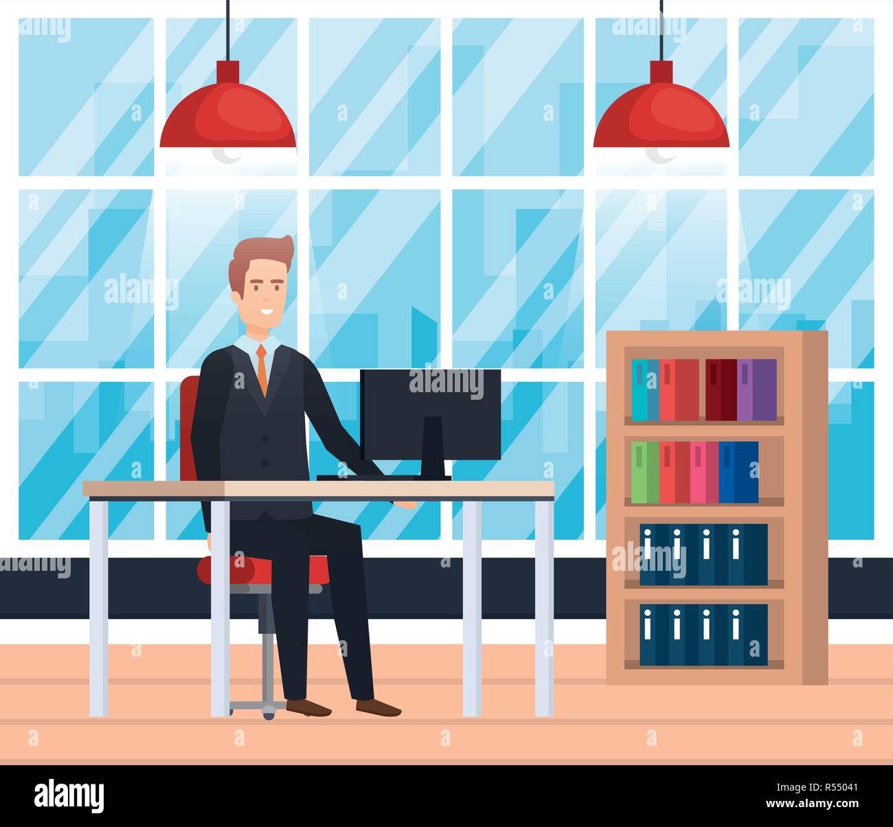 modern office with businessman vector illustration design Stock Vector ...