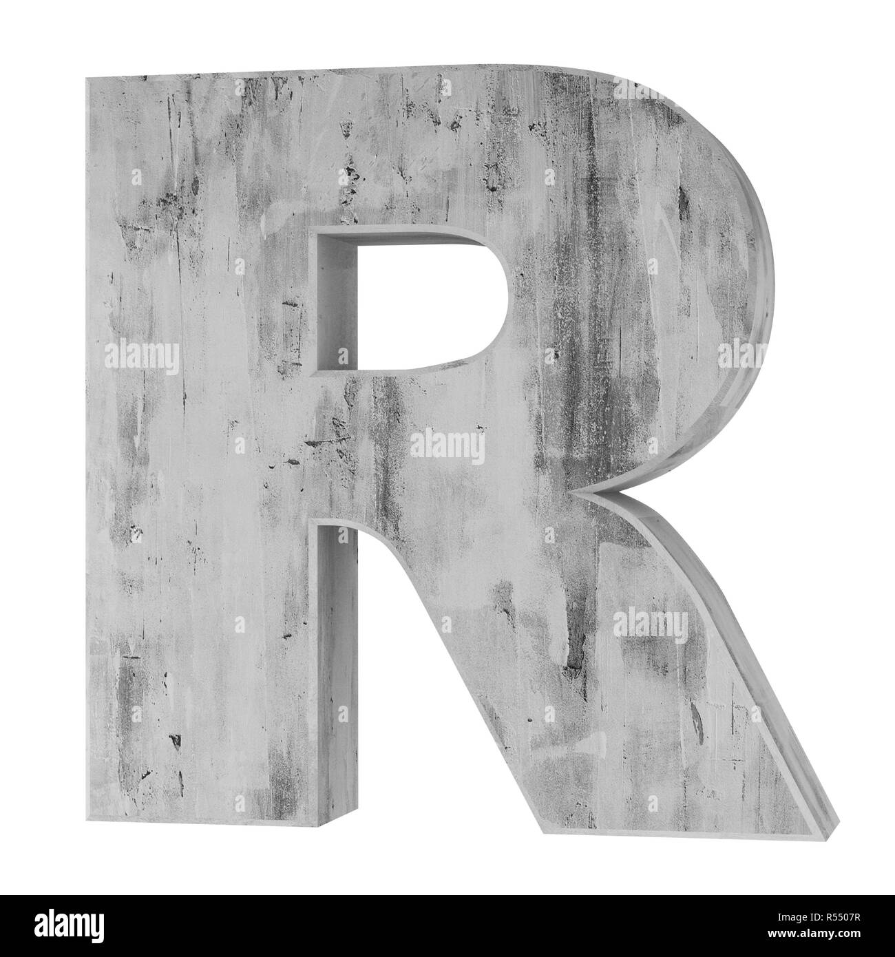 Concrete Capital Letter - R isolated on white background . 3D render ...