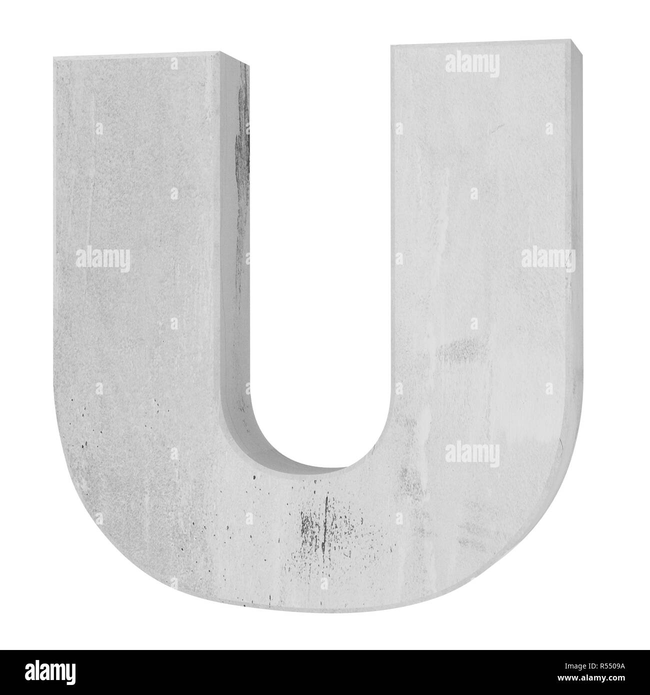 Concrete Capital Letter - U isolated on white background . 3D render ...