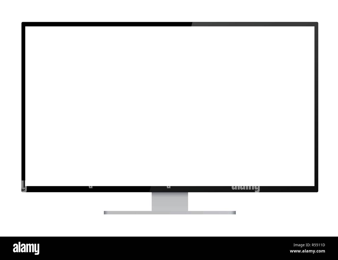 Realistic illustration of black computer monitor with silver stand and ...