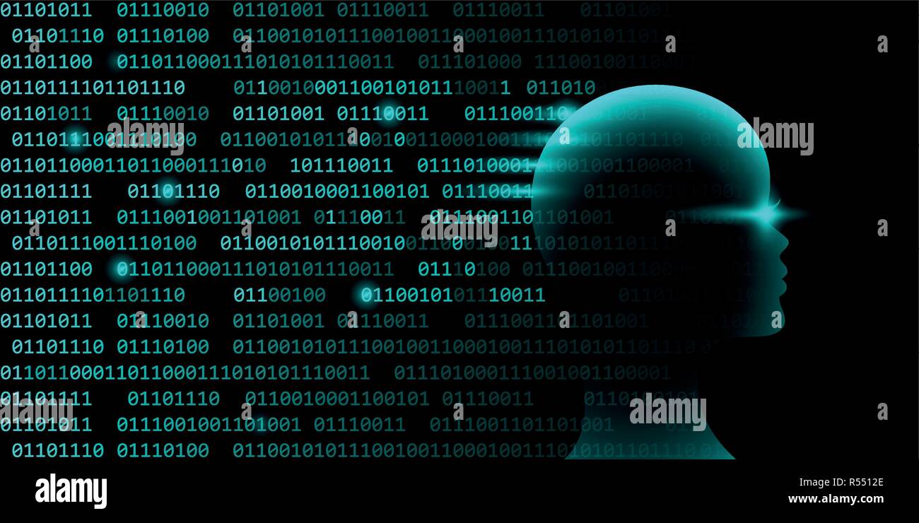 female artificial intelligence technology concept with binary code vector illustration EPS10 ...