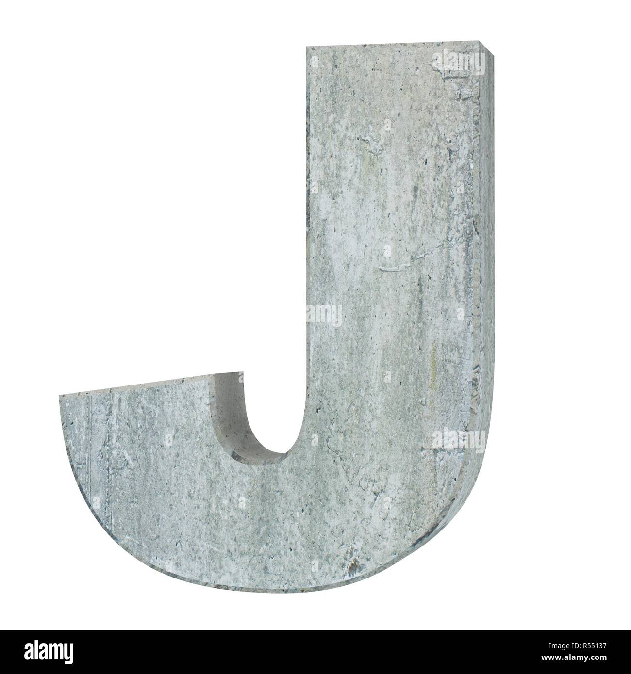 Concrete Capital Letter - J isolated on white background . 3D render ...