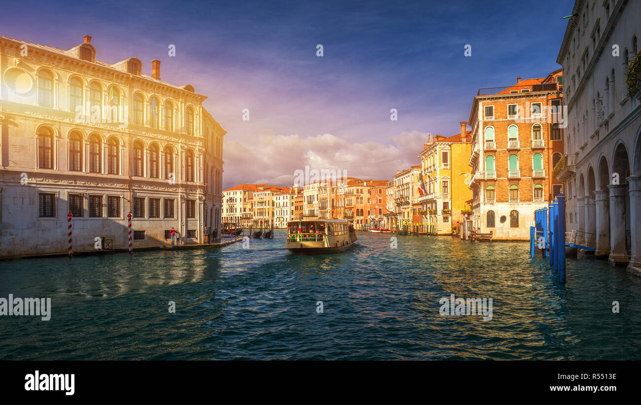 View of the street canal in Venice, Italy. Colorful facades of old ...