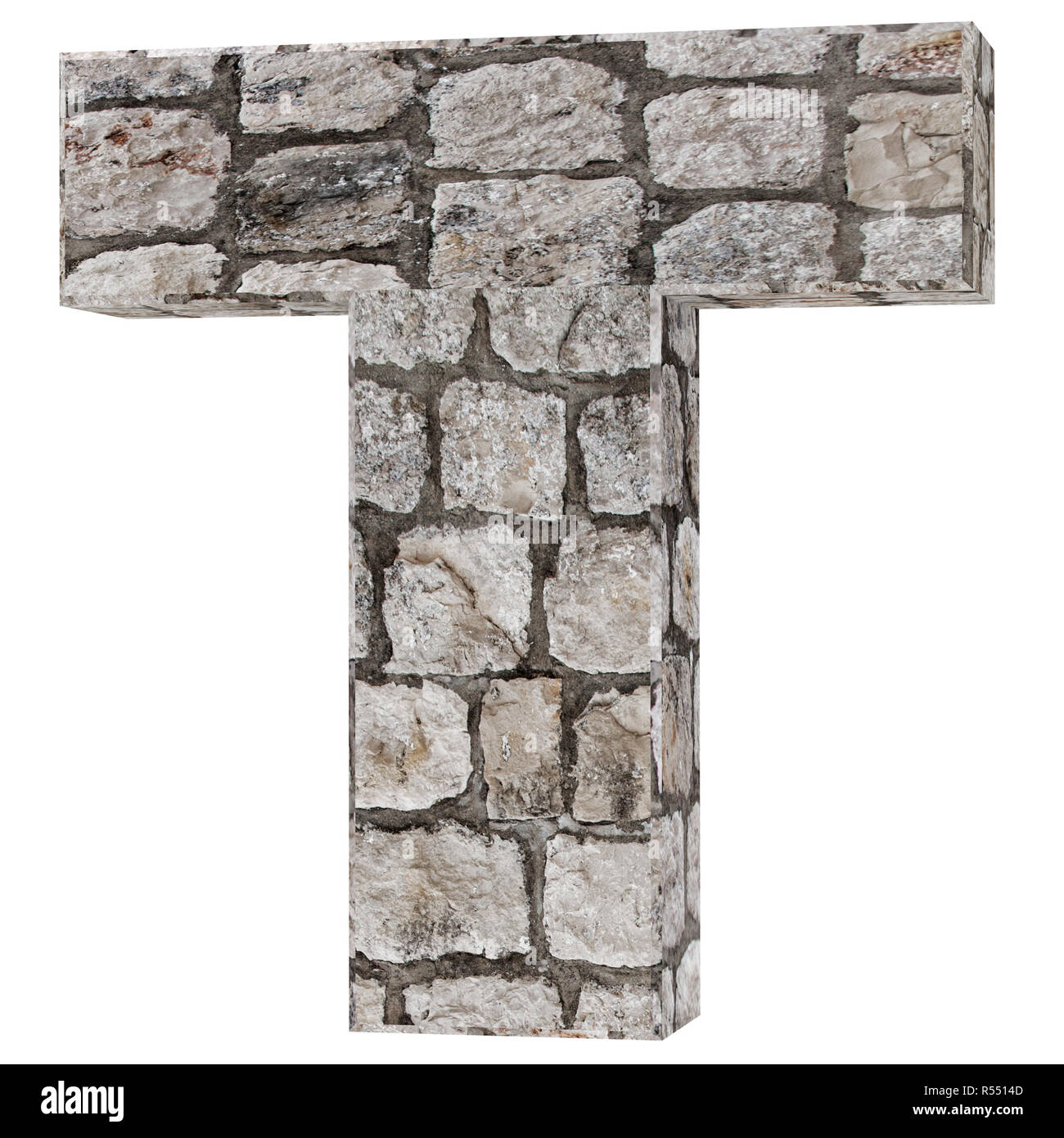 Capital letter - T from stone bricks. 3D Render Illustration Stock ...