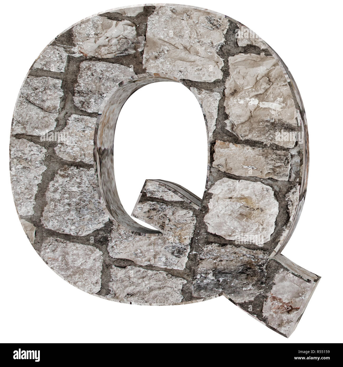 Capital letter - Q from stone bricks. 3D Render Illustration Stock ...