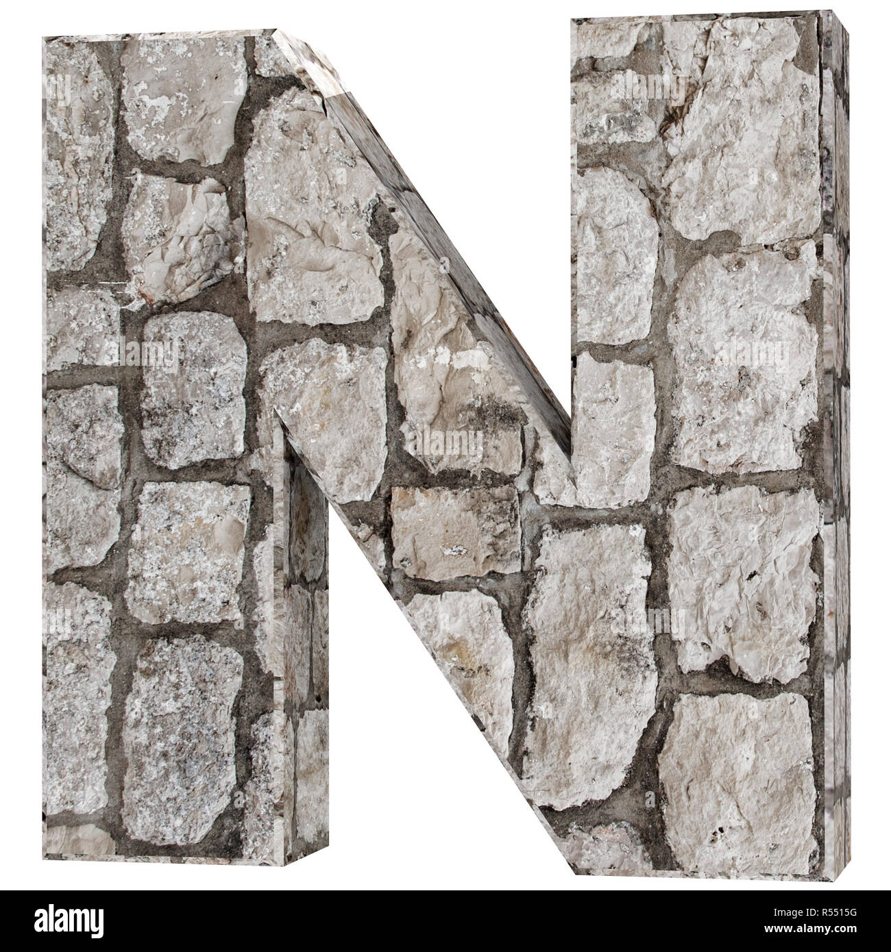 Capital letter - N from stone bricks. 3D Render Illustration Stock ...