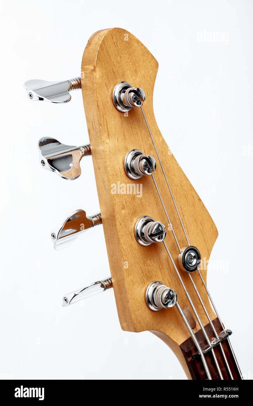 yellow electric guitar fretboard on white background Stock Photo - Alamy