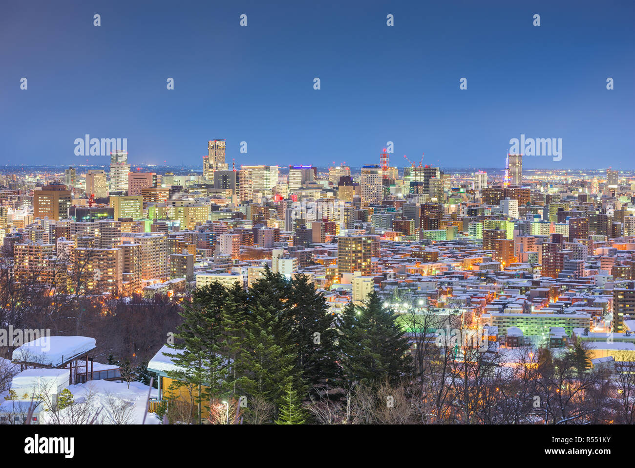 Sapporo, Japan winter skyline view at dusk Stock Photo - Alamy