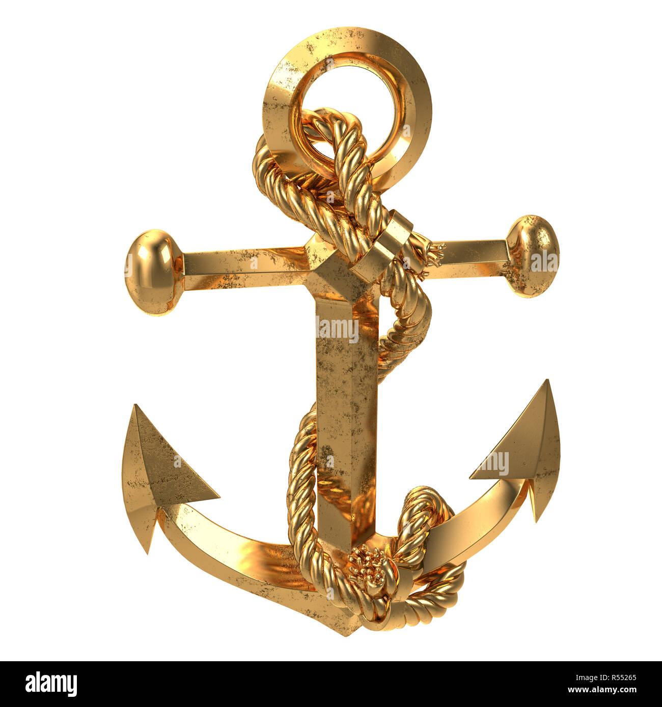 Golden sea anchor on an isolated white background. 3d illustration ...