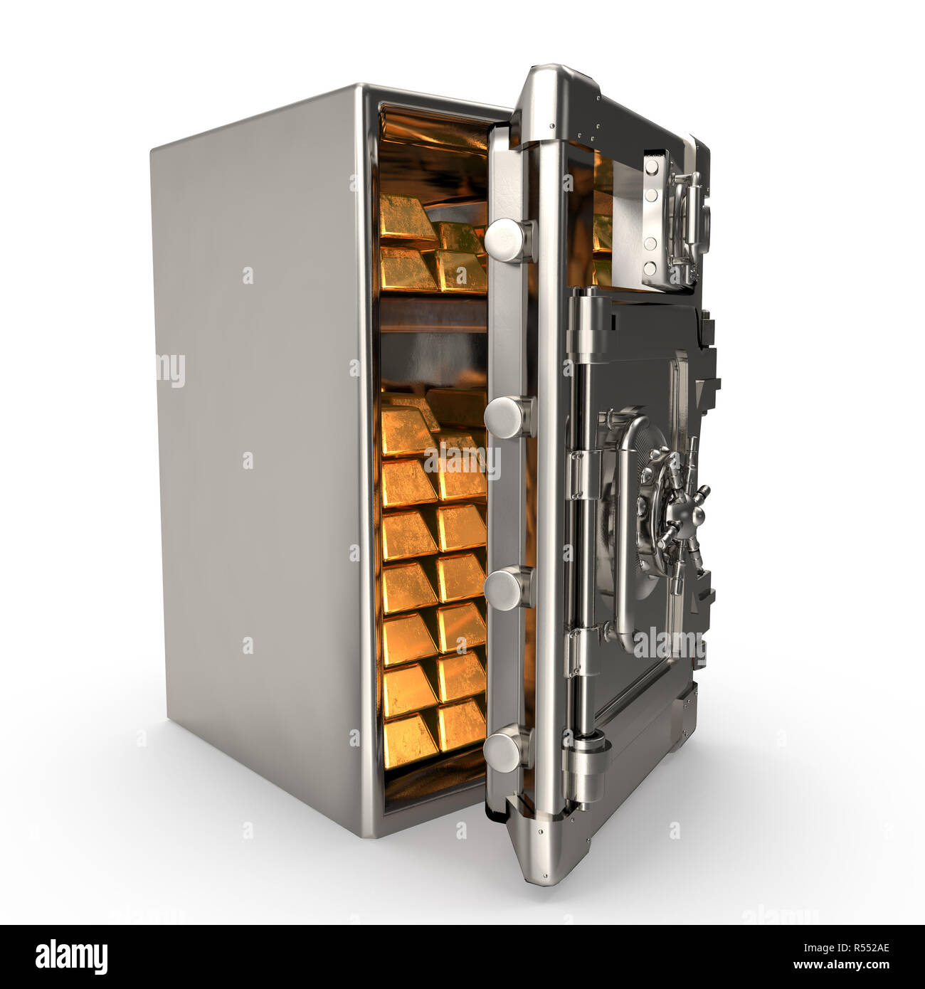 open bank safe with gold bars on an isolated white background. 3d ...