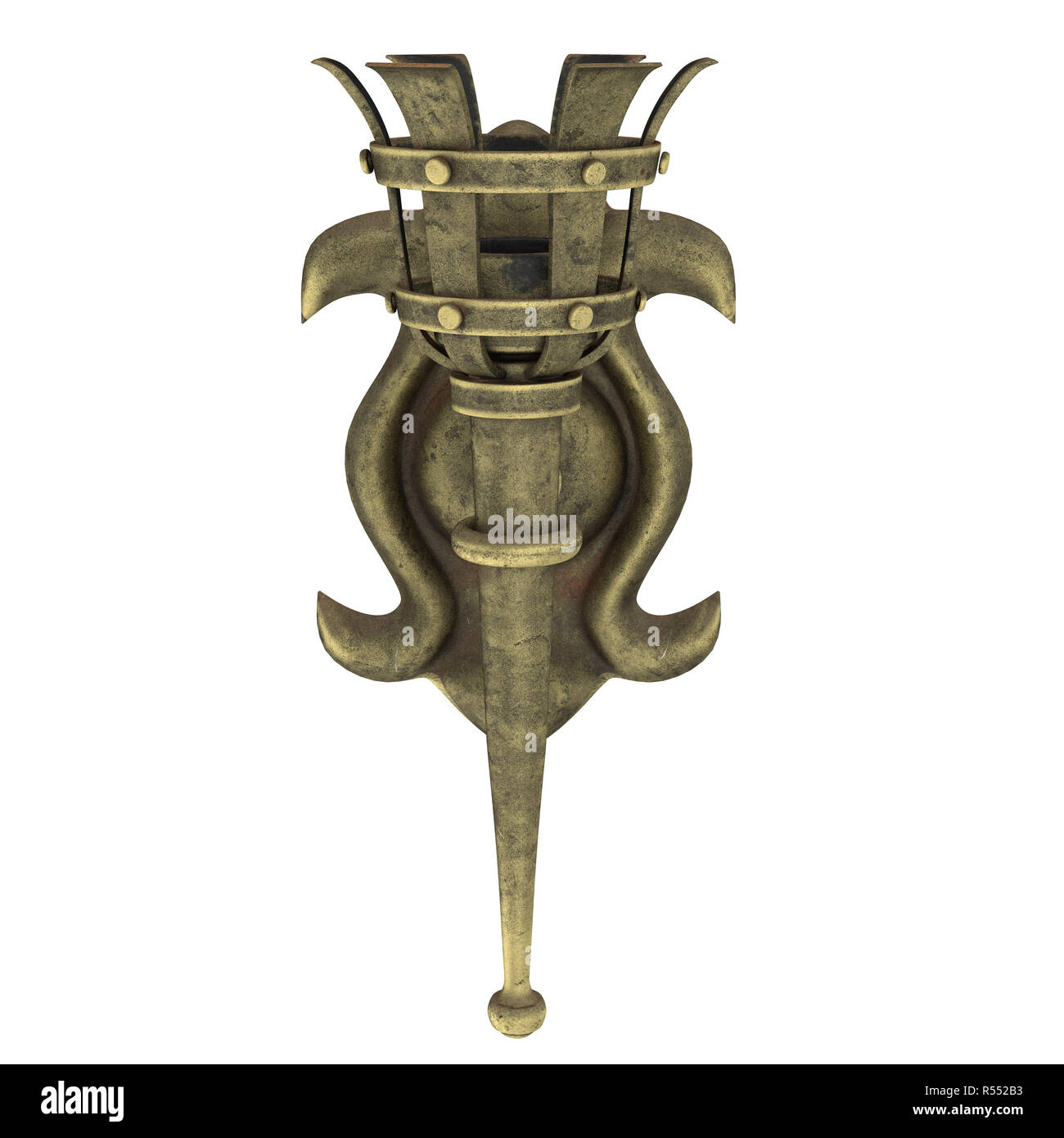medieval bronze wall torch on an isolated white background, 3d ...