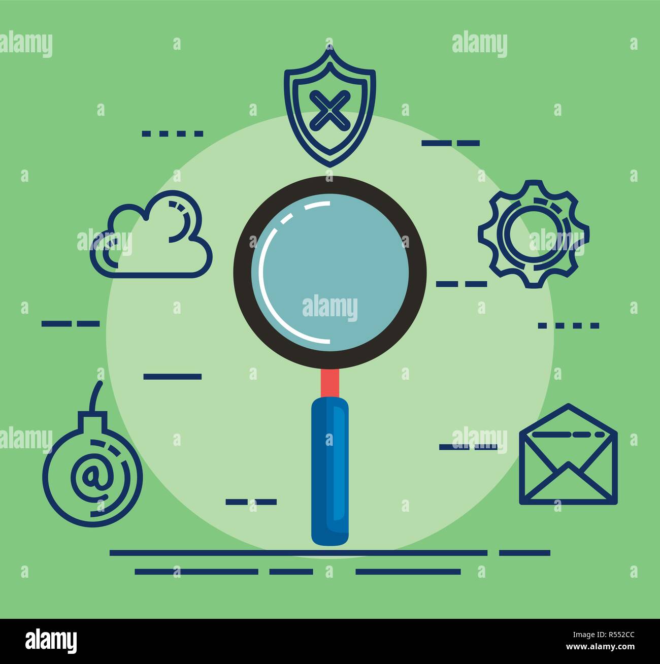 data center security with magnifying glass vector illustration design ...