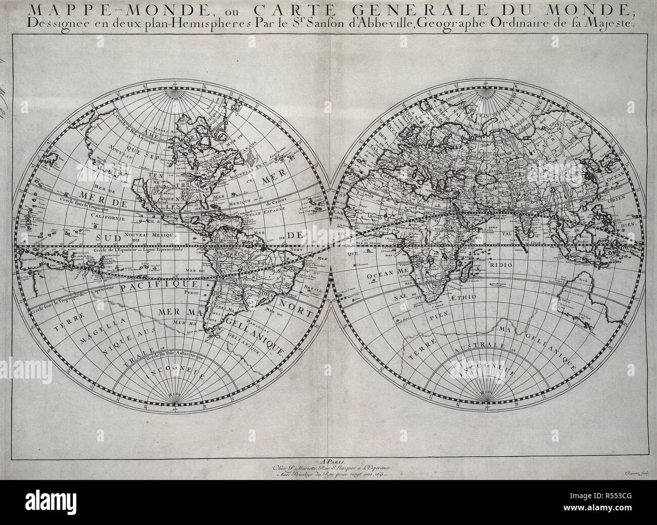 A twin hemisphere world map. Mappe-Monde, ou Carte geÌ neÌ rale du Monde dessigneÌ e en deux ...
