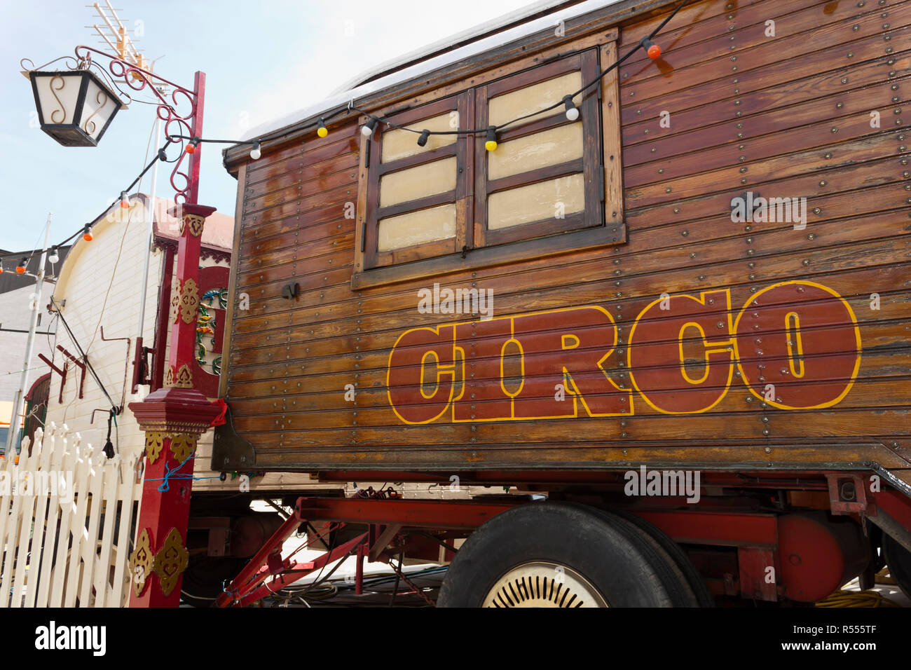 Circus caravan with spanish circo lettering Stock Photo - Alamy