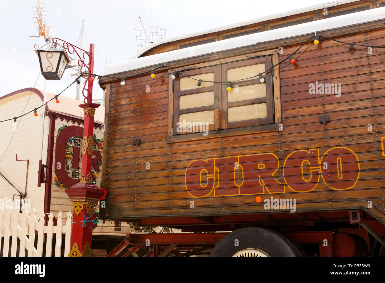 Circus caravan with spanish circo lettering Stock Photo - Alamy