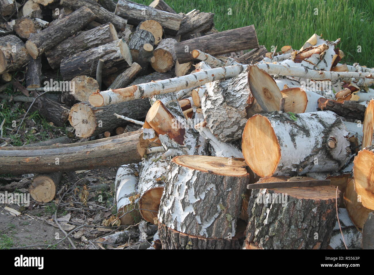 a lot of firewood outdoor, brown background Stock Photo - Alamy