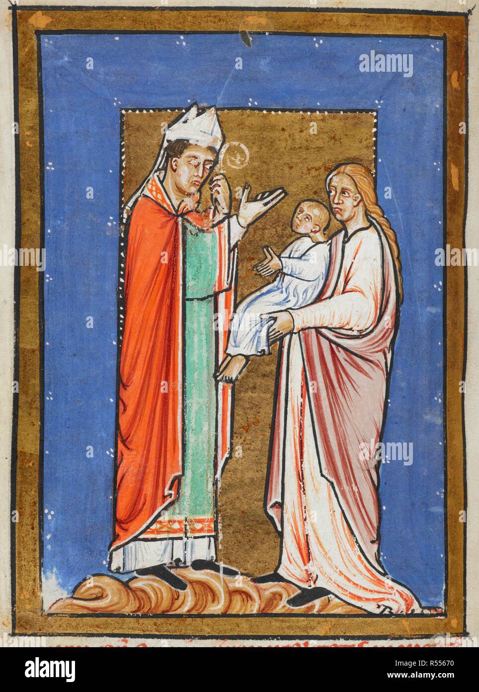 Miniature of Cuthbert healing a child ill with the plague, from Chapter ...