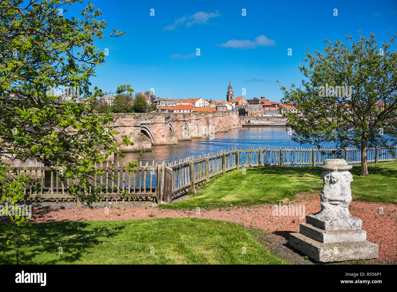 Tweedmouth, Berwick old bridge, looking across Tweed, River Tweed ...