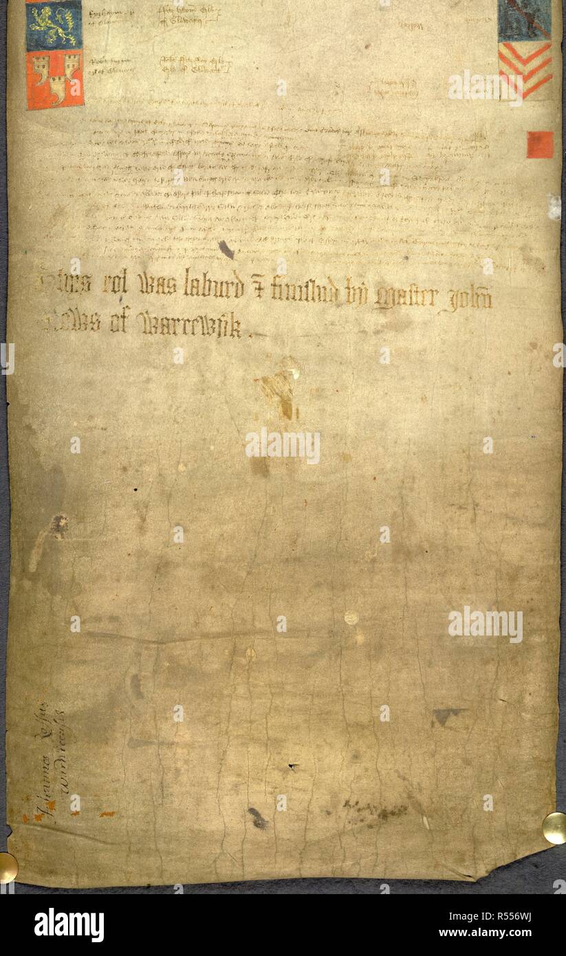 Two columns of heraldic shields bearing coats of arms. The Rous Roll ...