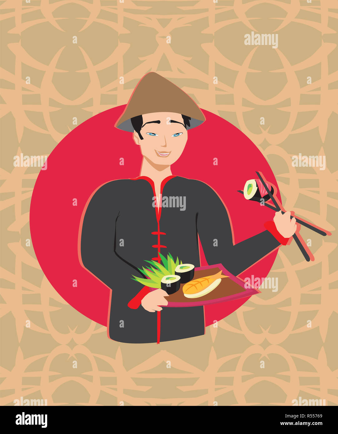 Cartoon Illustration Funny Sushi Roll High Resolution Stock Photography ...