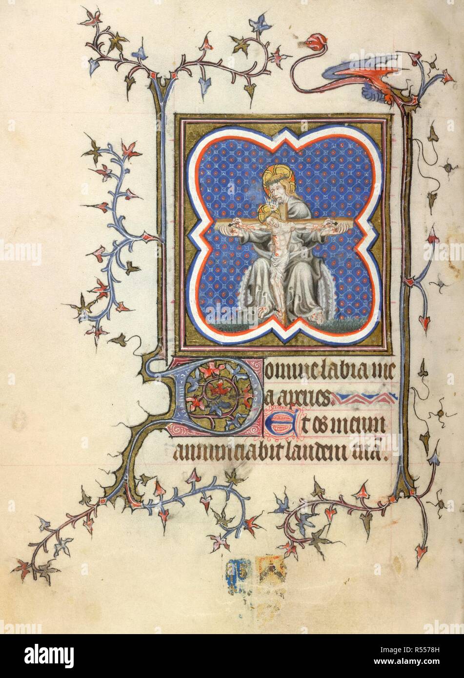 Miniature of the Trinity (Gnadenstuhl), with an illuminated initial 'D ...