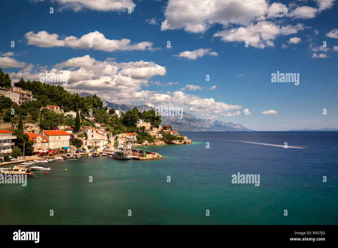Aerial View of Mimice Village and Adriatic Sea Cost, Omis Riviera ...