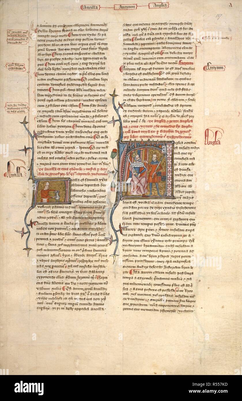 Left- historiated initial 'A'(ncilla) of a woman holding a jar. Right ...