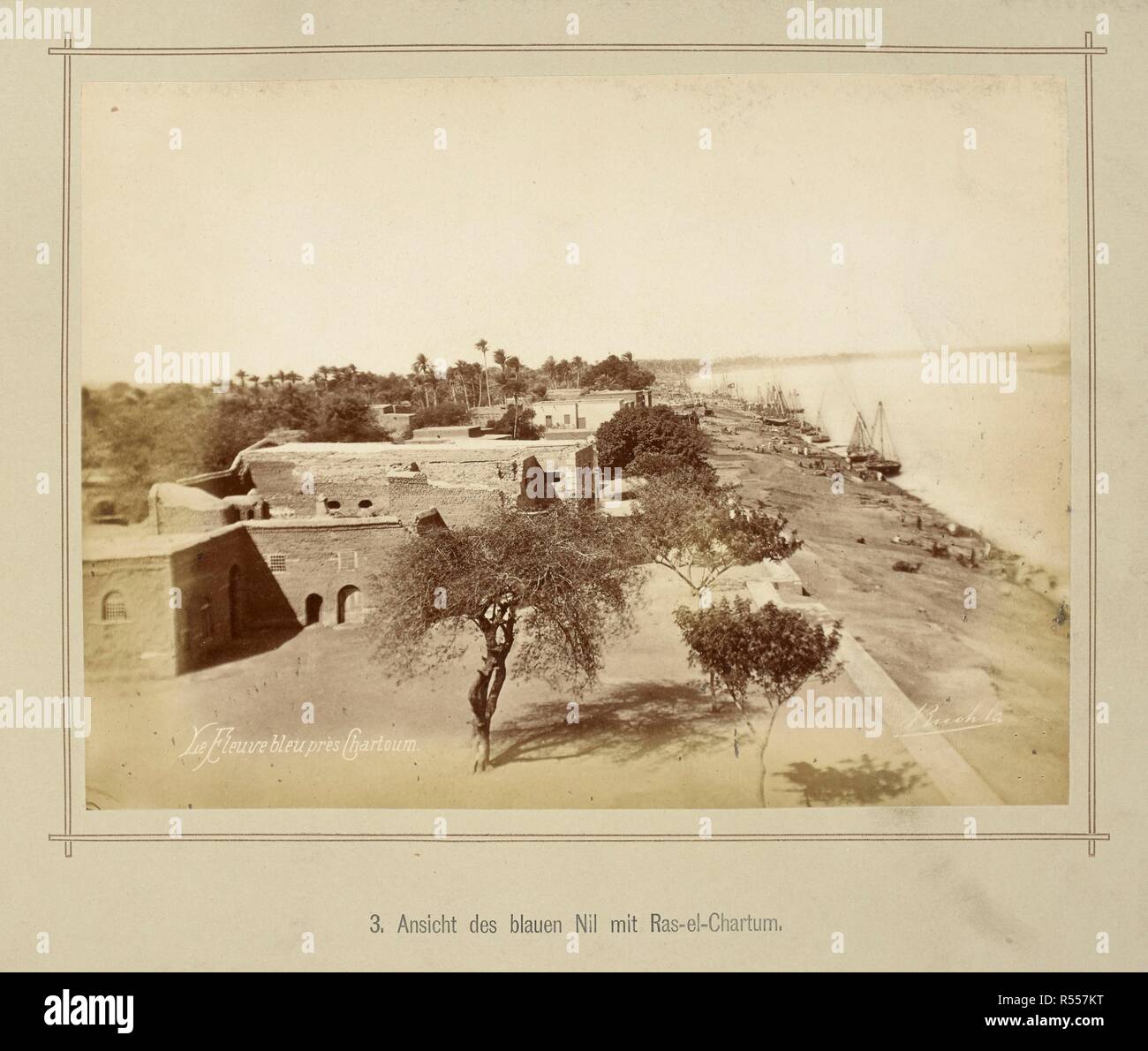 Ansicht des blauen Nil mit Ras-el-Chartum. View of the Blue Nile with ...