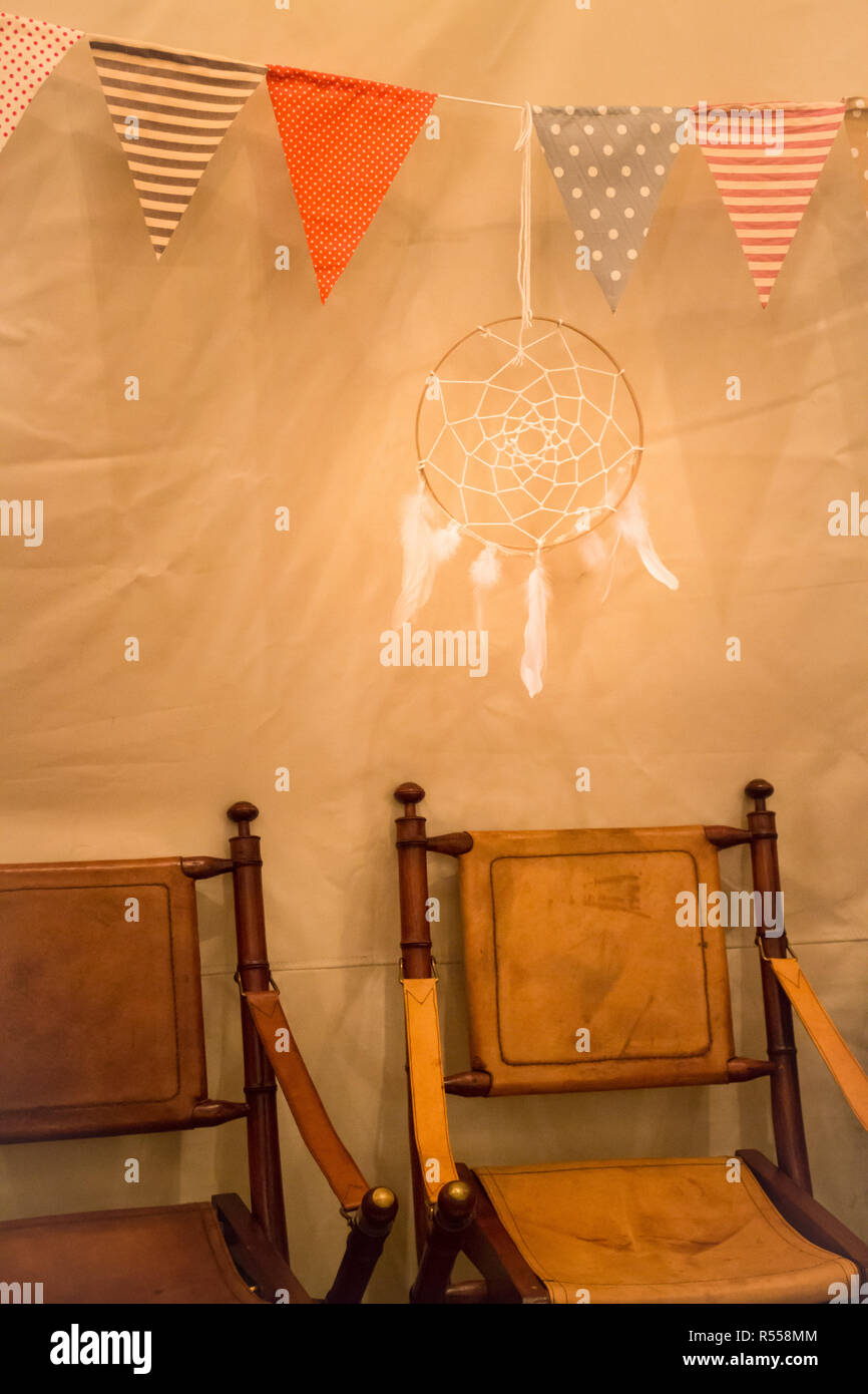 Multi Colored Triangle Flags Hanging Indoor Party Stock Photo - Alamy