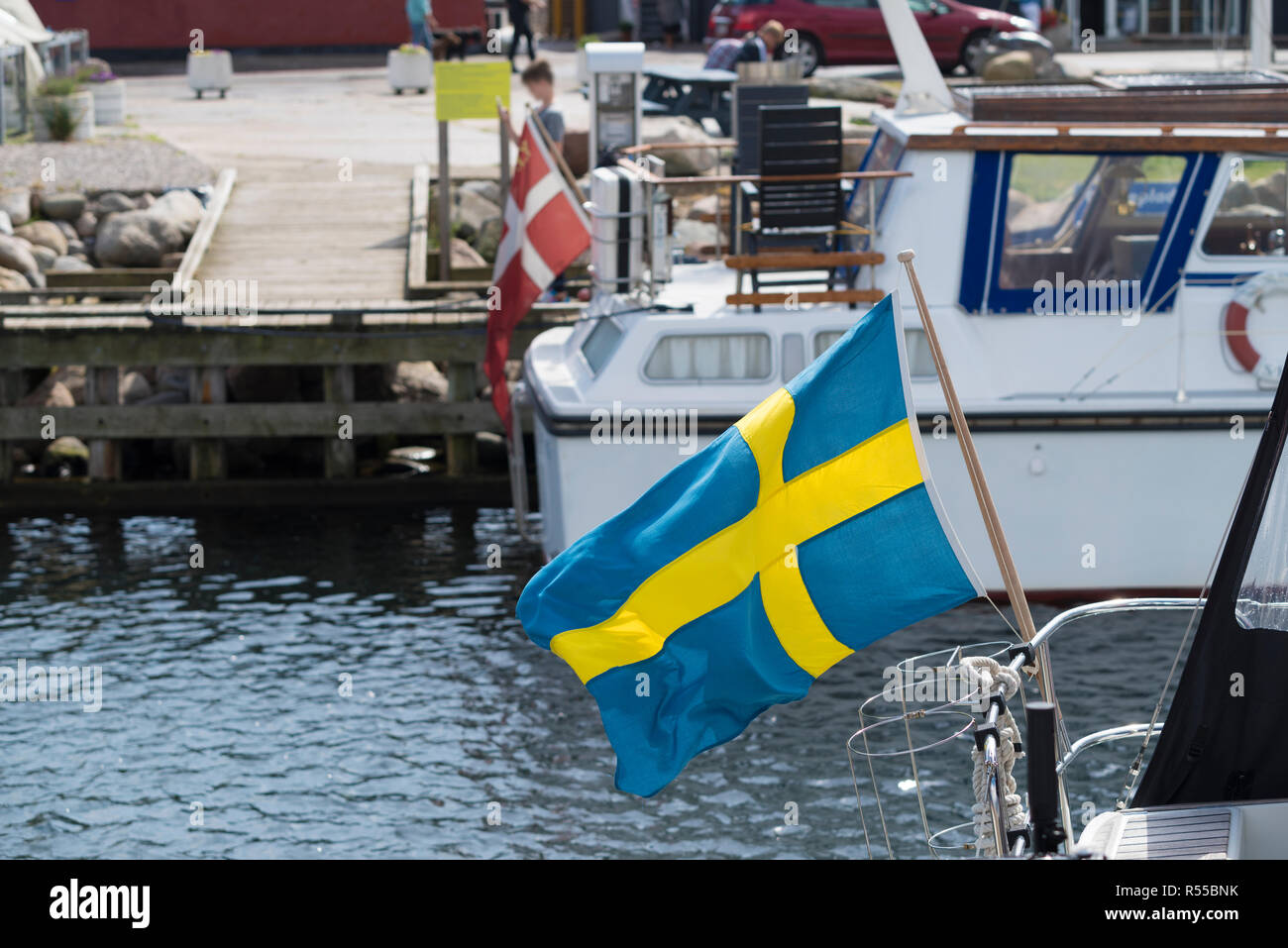 swedish flag on boat Stock Photo - Alamy