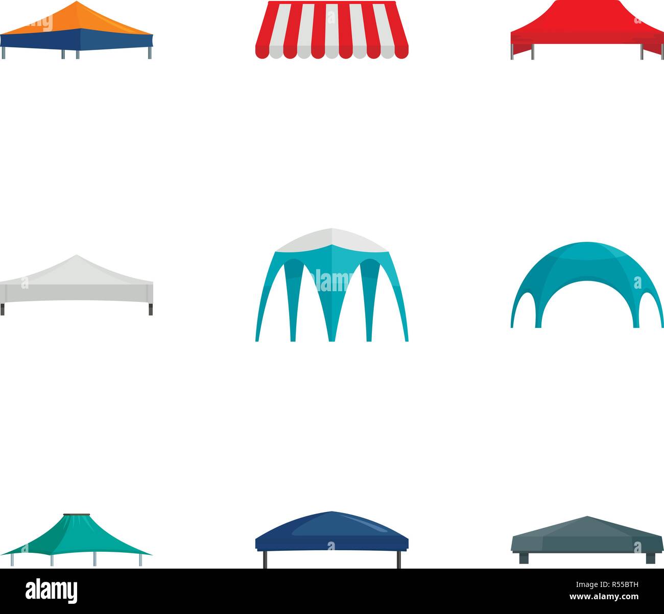 Commercial tent icon set. Flat set of 9 commercial tent vector icons ...