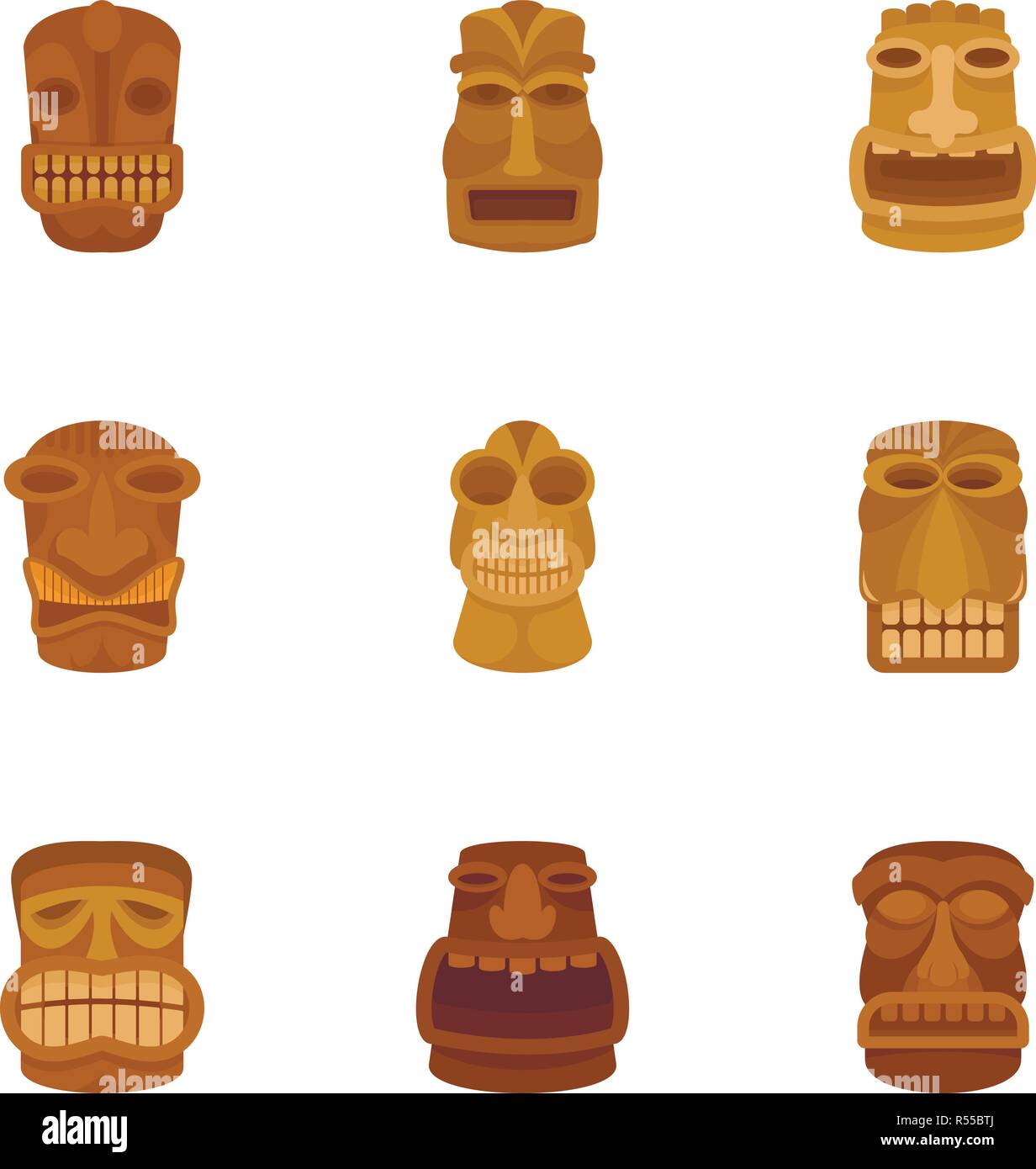 Ancient idol icon set. Flat set of 9 ancient idol vector icons for web ...