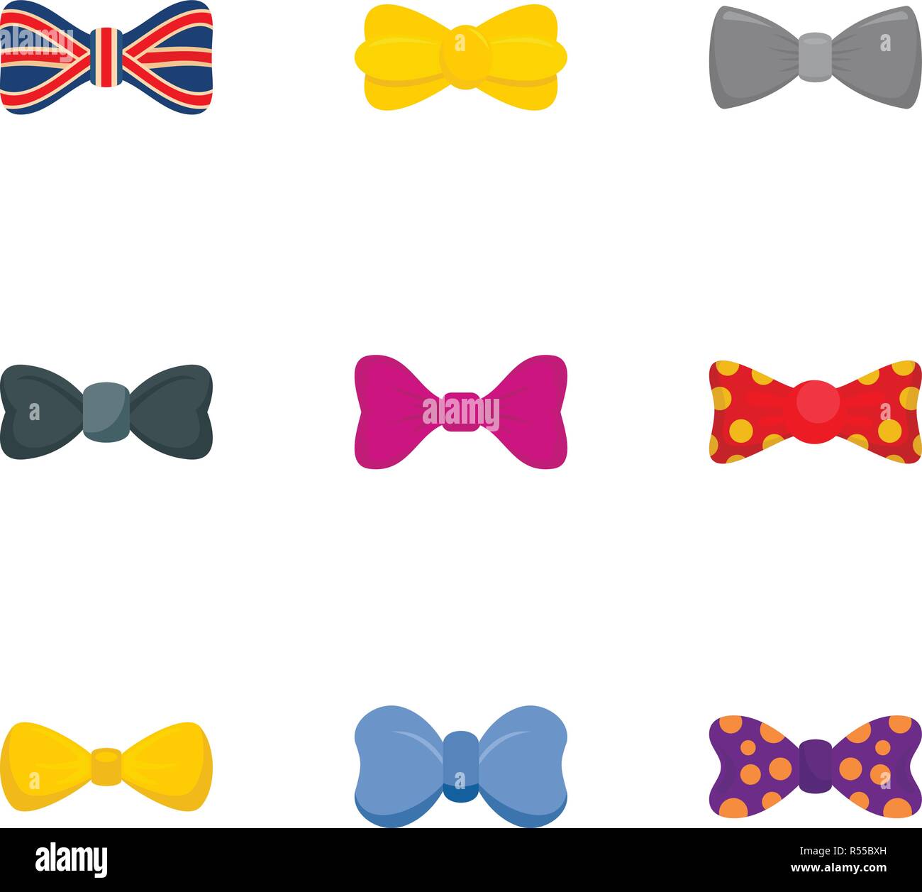 Fashion bow tie icon set. Flat set of 9 fashion bow tie vector icons ...