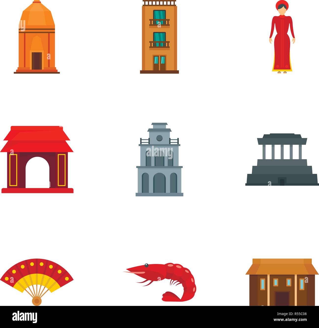 Vietnam building icon set. Flat set of 9 vietnam building vector icons ...