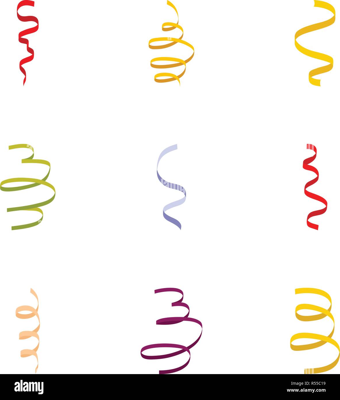 Serpentine coil ribbon icon set. Flat set of 9 serpentine coil ribbon ...