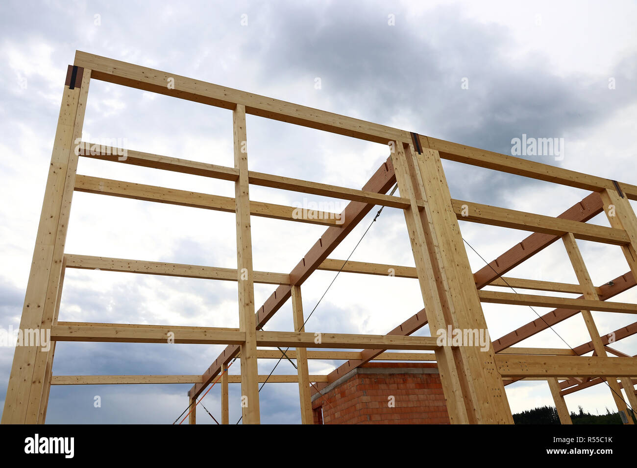 new construction of a wooden house. modern wood construction Stock ...