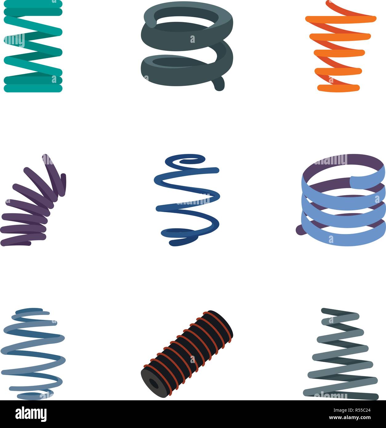 Coil spring cable icon set. Flat set of 9 coil spring cable vector ...