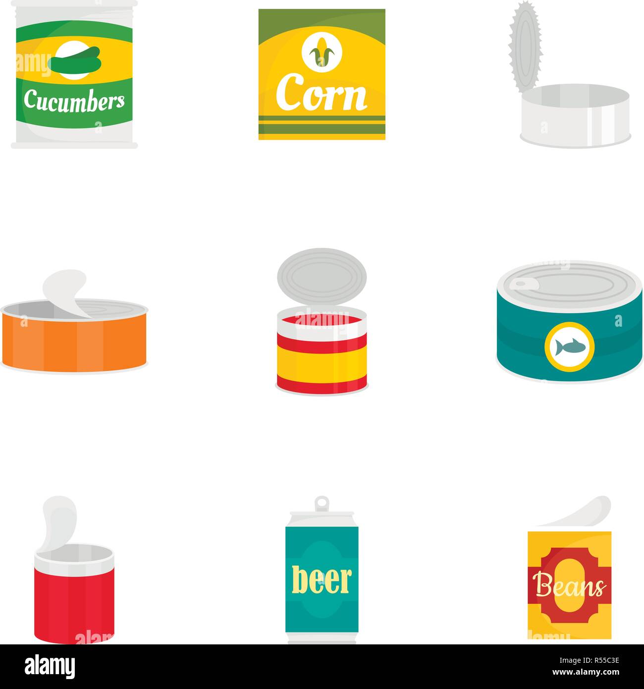Conserve food icon set. Flat set of 9 conserve food vector icons for ...