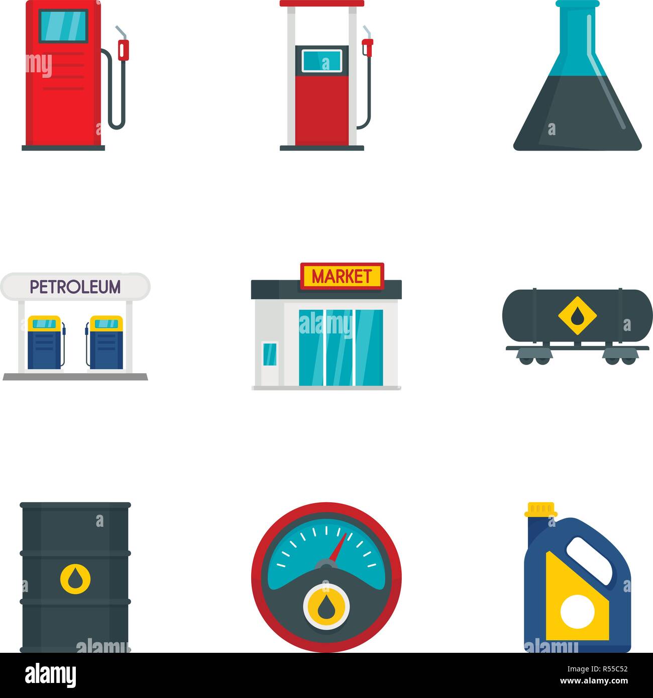 Petrol fuel icon set. Flat set of 9 petrol fuel vector icons for web ...