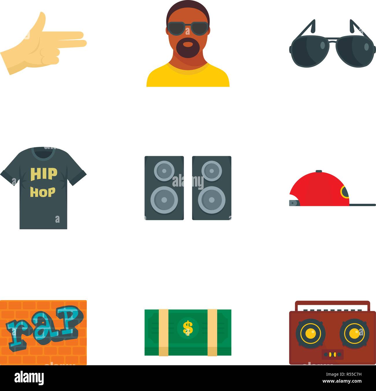 Street rap icon set. Flat set of 9 street rap vector icons for web ...